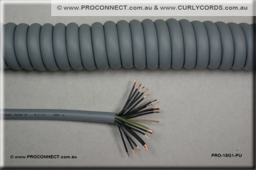 Power and Control Curly Cords – PUR Grey | www.PROCONNECT.com.au